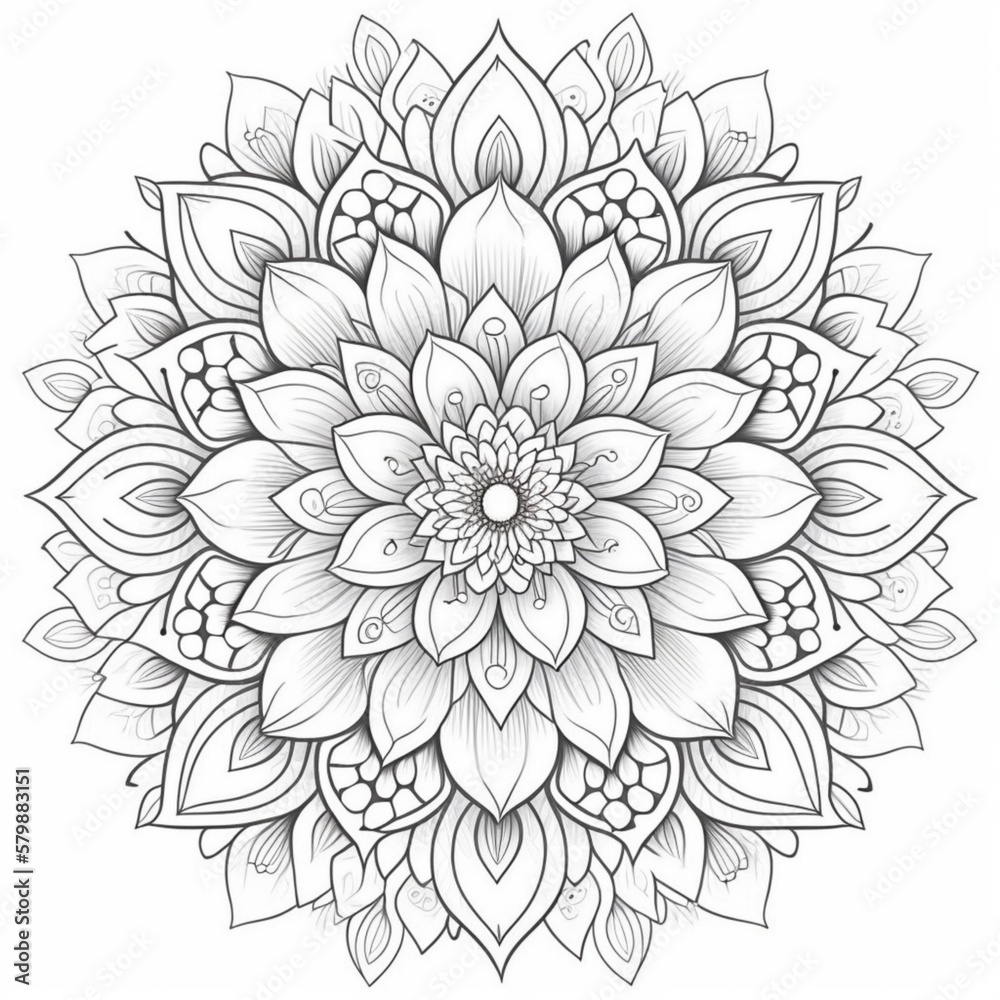 coloring page mandala design of flowers and petals simple and clean ...