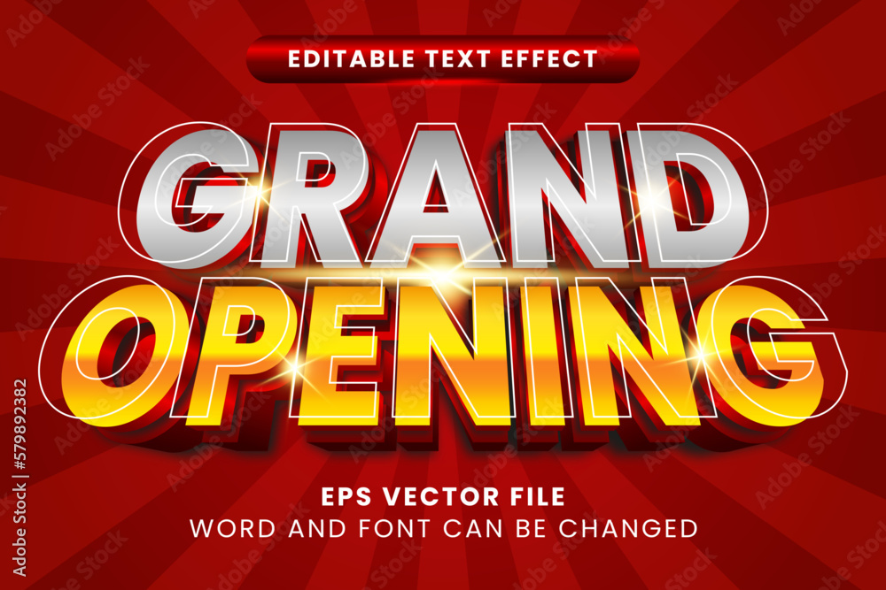 3D Grand Opening Editable Vector Text Effect Stock Vector | Adobe Stock