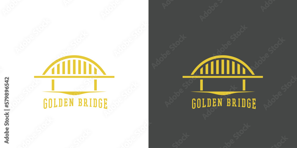 Golden bridge logo design illustration. Golden bridge silhouette ...