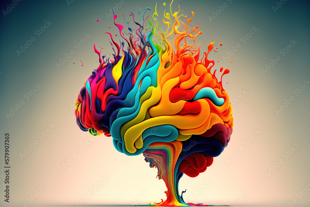 A genius human brain abstract painting art with creative watercolor splash showing concept of ...