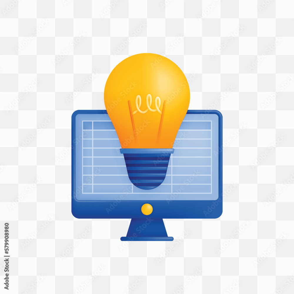 3d icon realistic render style of lights or bulb and computers that ...