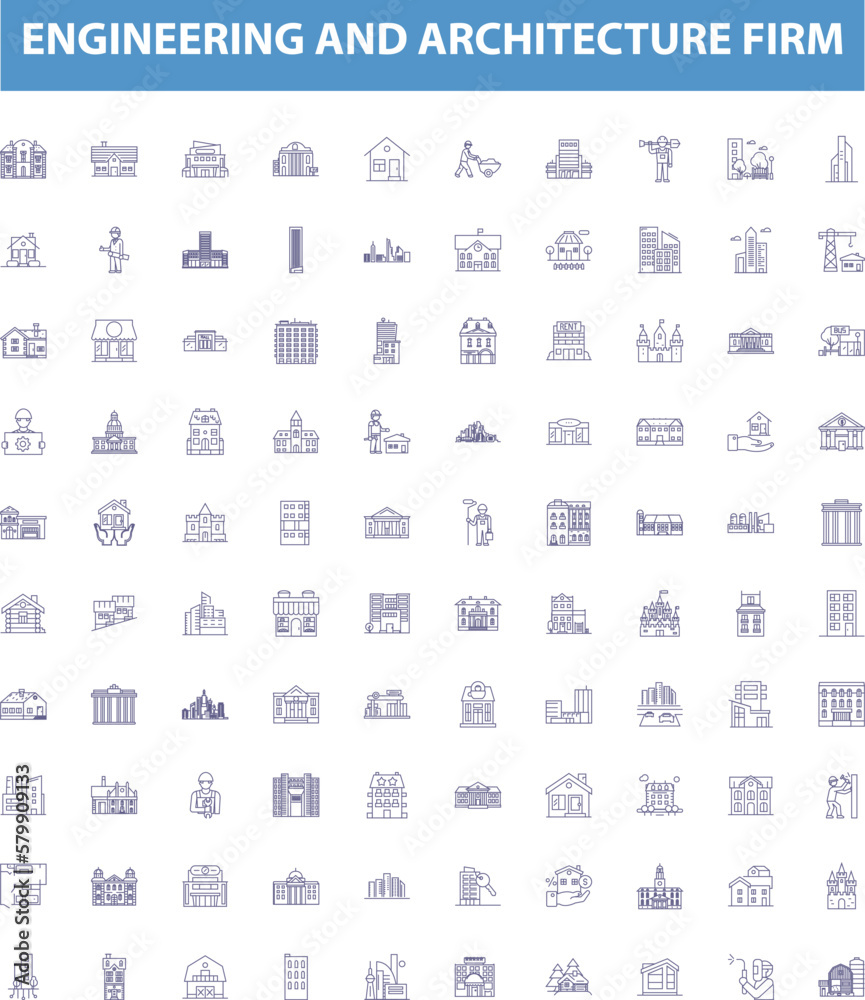 Engineering and architecture firm line icons, signs set. Engineering ...