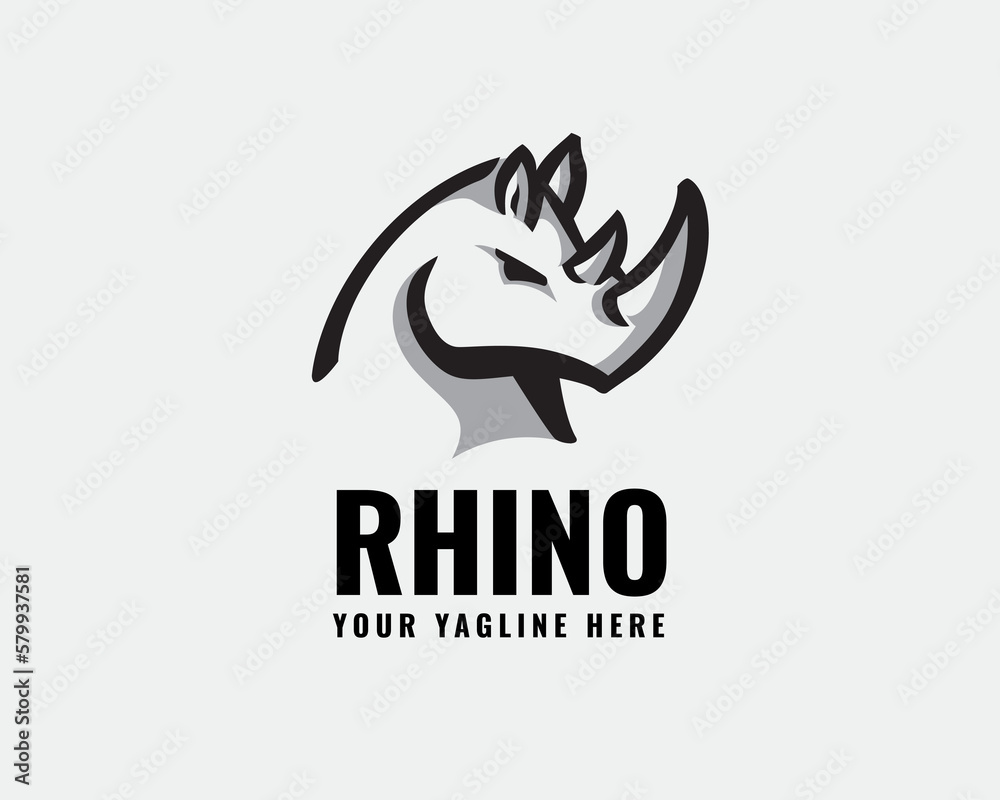 simple rhino head profile view art style logo design template ...