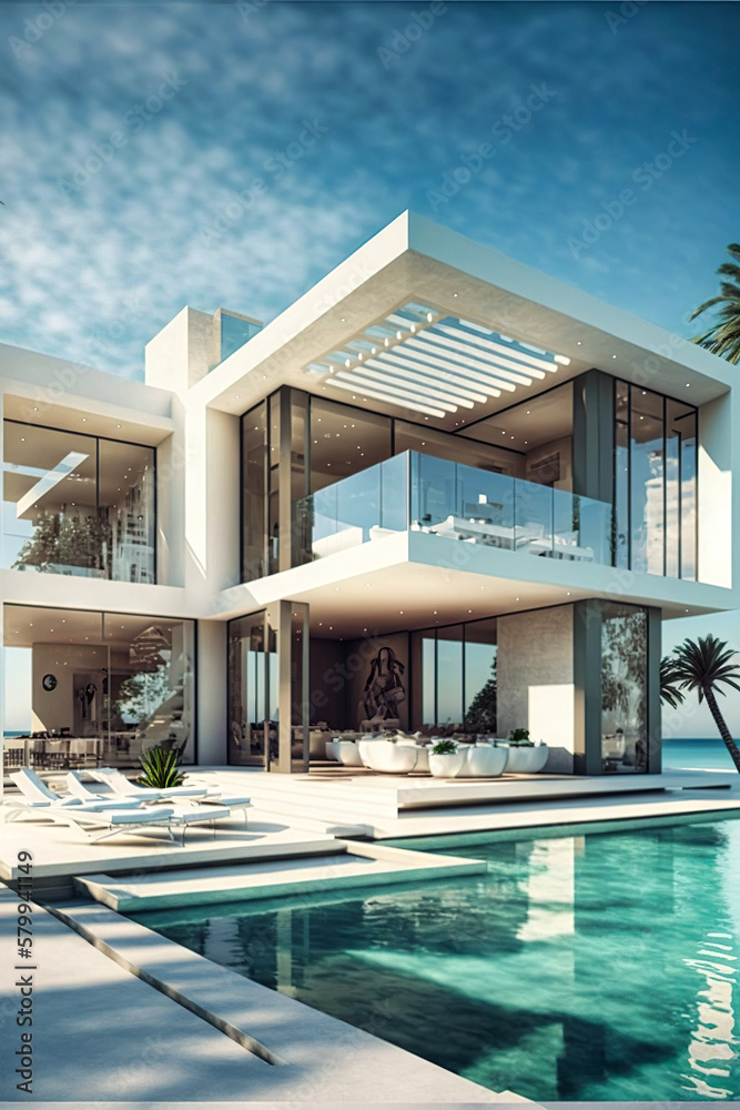 Amazing modern beach house, beach villa. Architectural exterior design ...