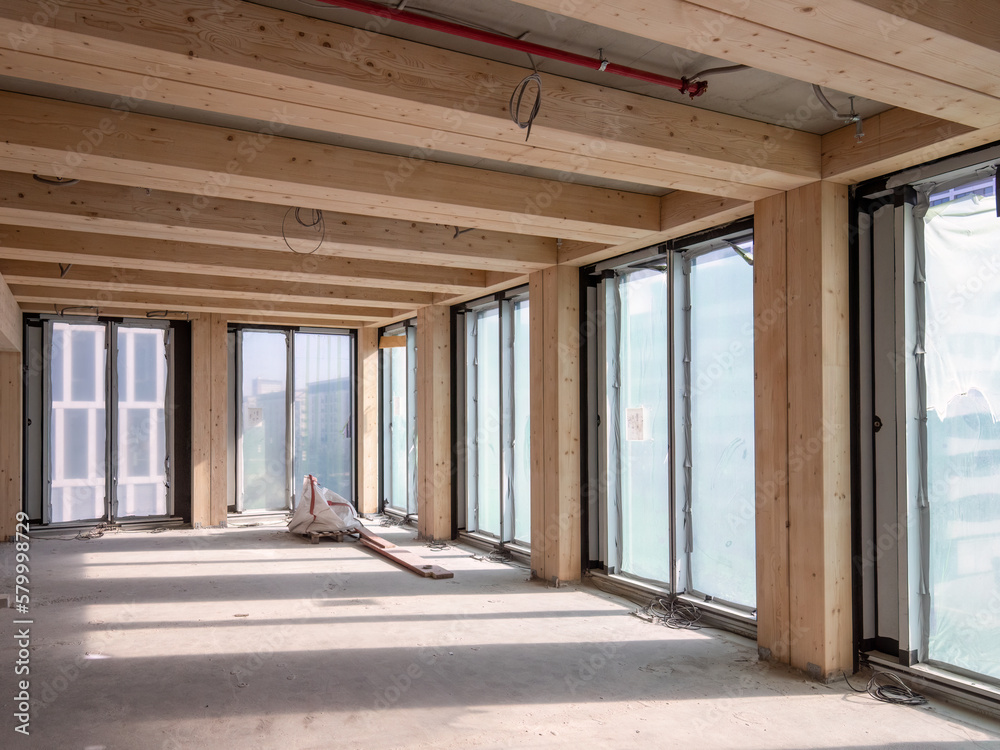 construction site of a sustainable Timber-concrete composite office ...