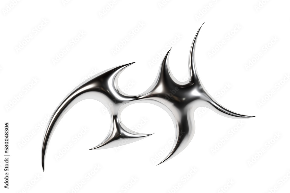 3d chrome metal cyber sigil shape. Abstract liquid mercury metallic ...