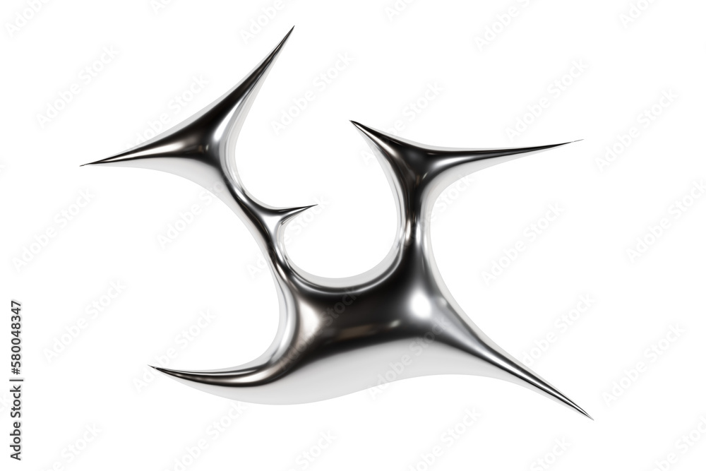 3d chrome metal cyber sigil shape. Abstract liquid mercury metallic ...