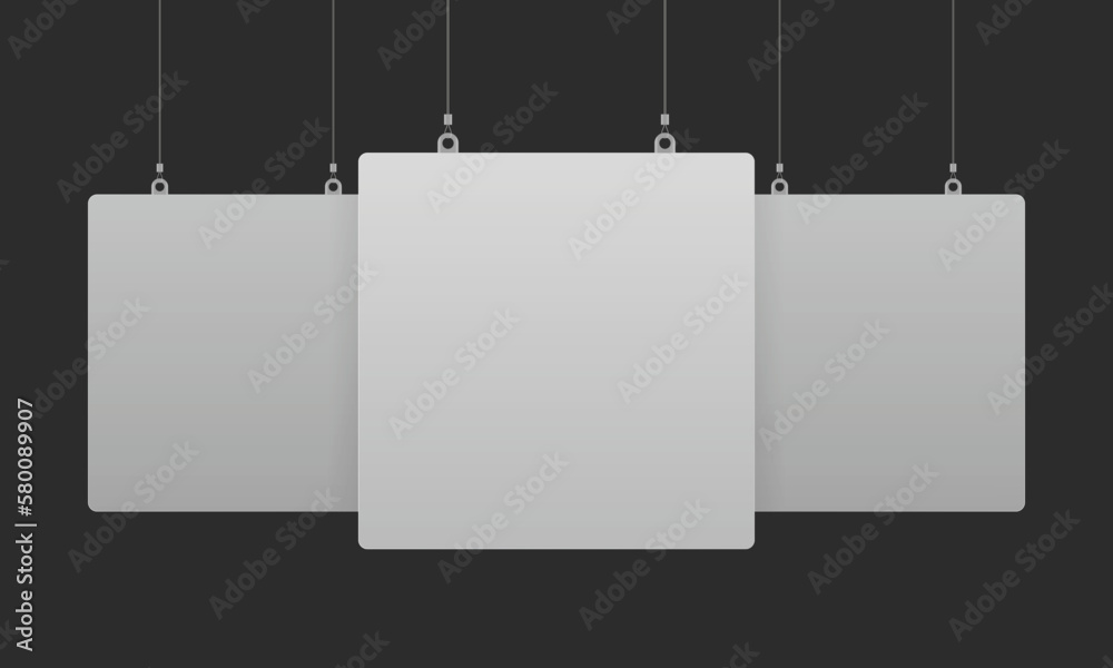 Empty clean set of 3 dangler mockup in geometric square shape on ...