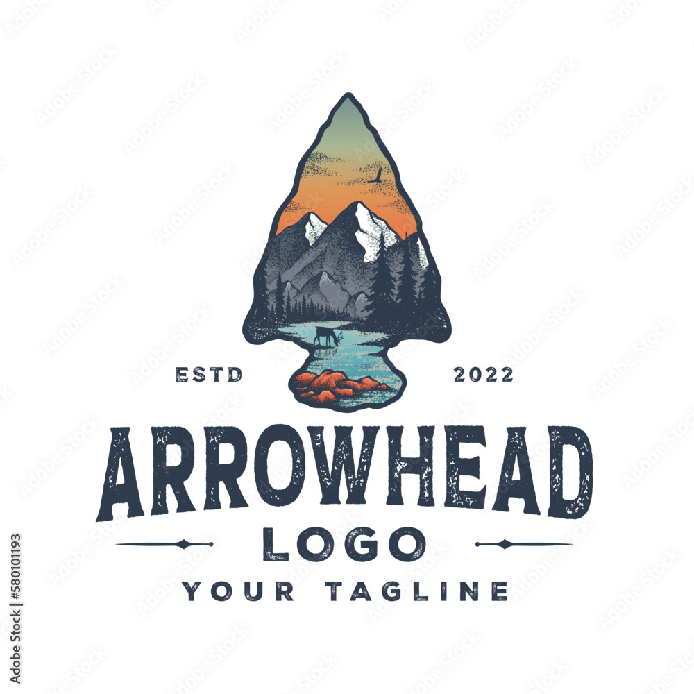 Arrowhead Logo with Mountain and Pine Tree Forest Coloring Vector ...