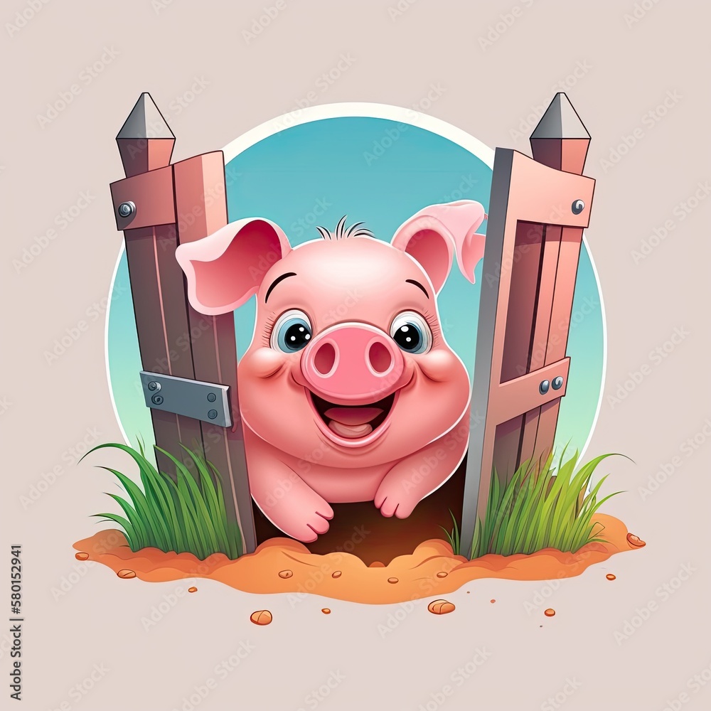 Smiling Baby Pig Bringing a Money Box Home to the Pigsty: A Colorful ...