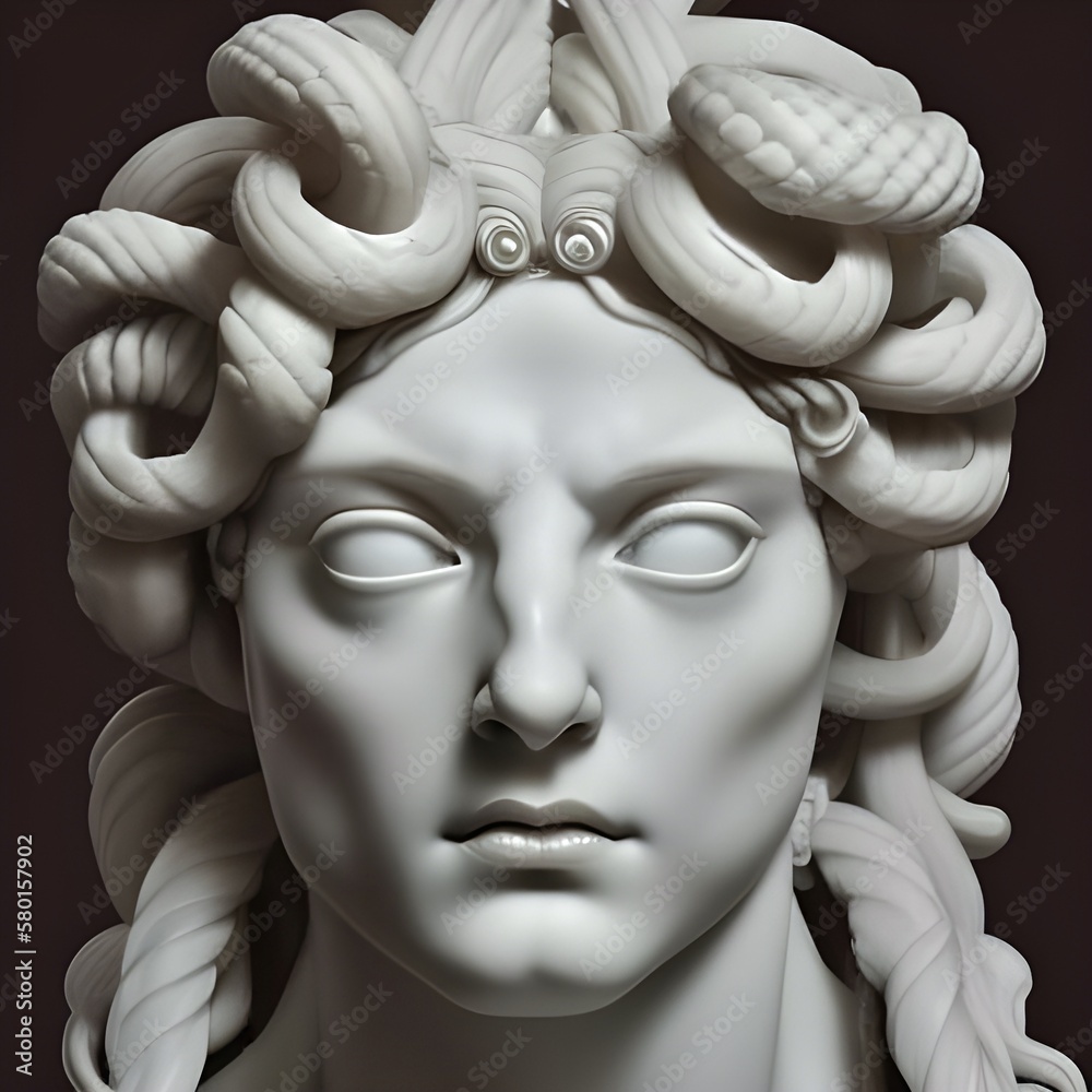 Generative AI image featuring a white marble bust of Medusa, otherwise ...