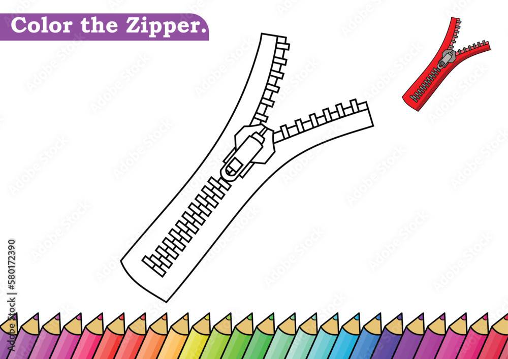 Coloring page for Zipper vector illustration. Kindergarten children ...