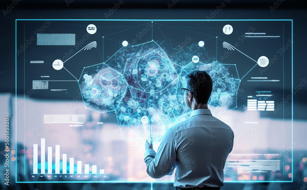 Scientists using big data analytics visualization technology and information structure analysis ...