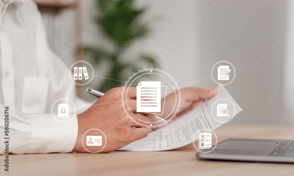 Document Management System (DMS) concept. Automated process to manage document files efficiently ...