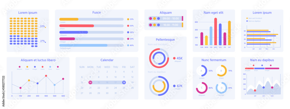 Diagram charts dashboard. Financial analysis, website ui interface ...