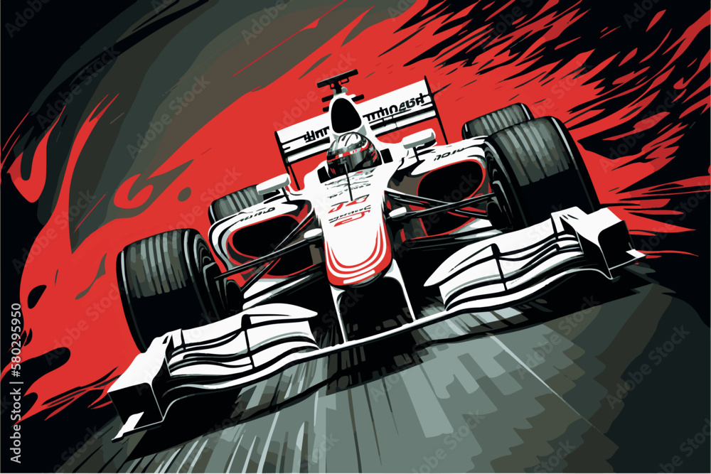 Formula one racer. Vector art of fast racing car. F1 driver competing at high speed. Isolated ...