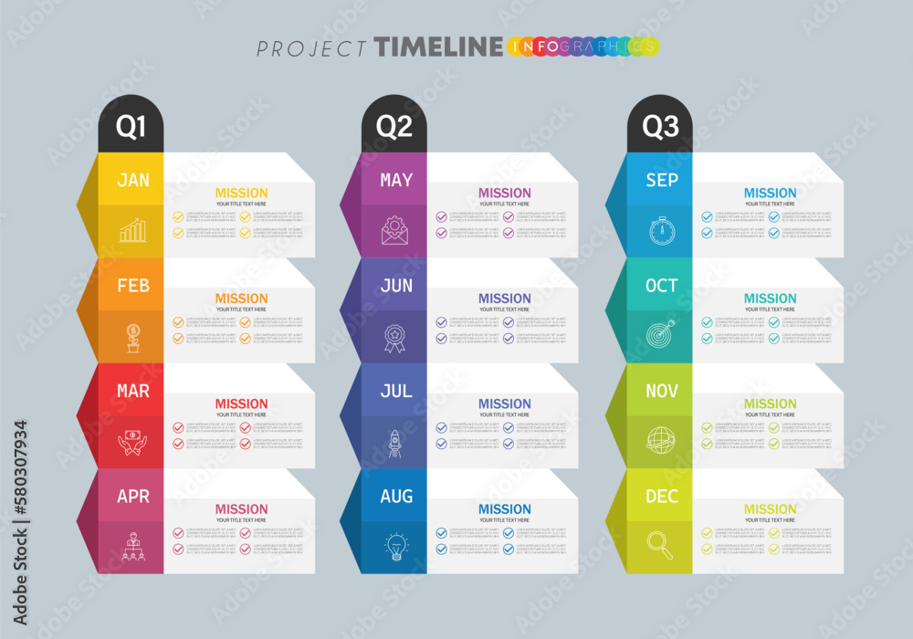 infographic Project timeline graph for 12 months modern diagram ...