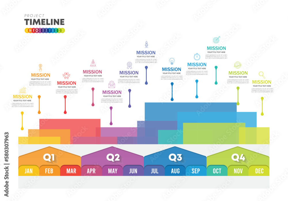 Vector de Stock infographic Project timeline graph for 12 months modern ...