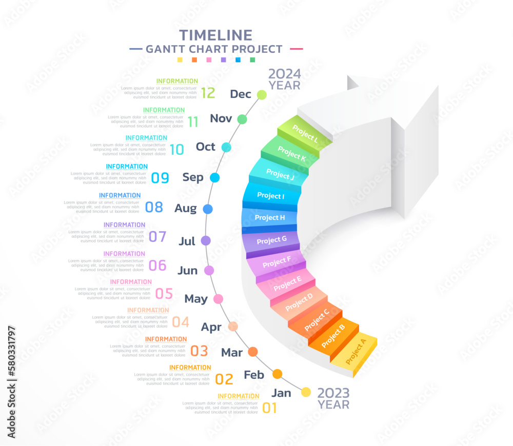 Gantt chart project management stair arrow timeline template background ...