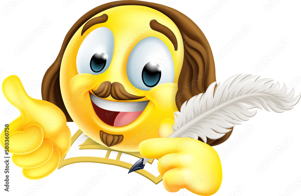 A Shakespeare poet writer emoticon emoji cartoon face icon holding a ...