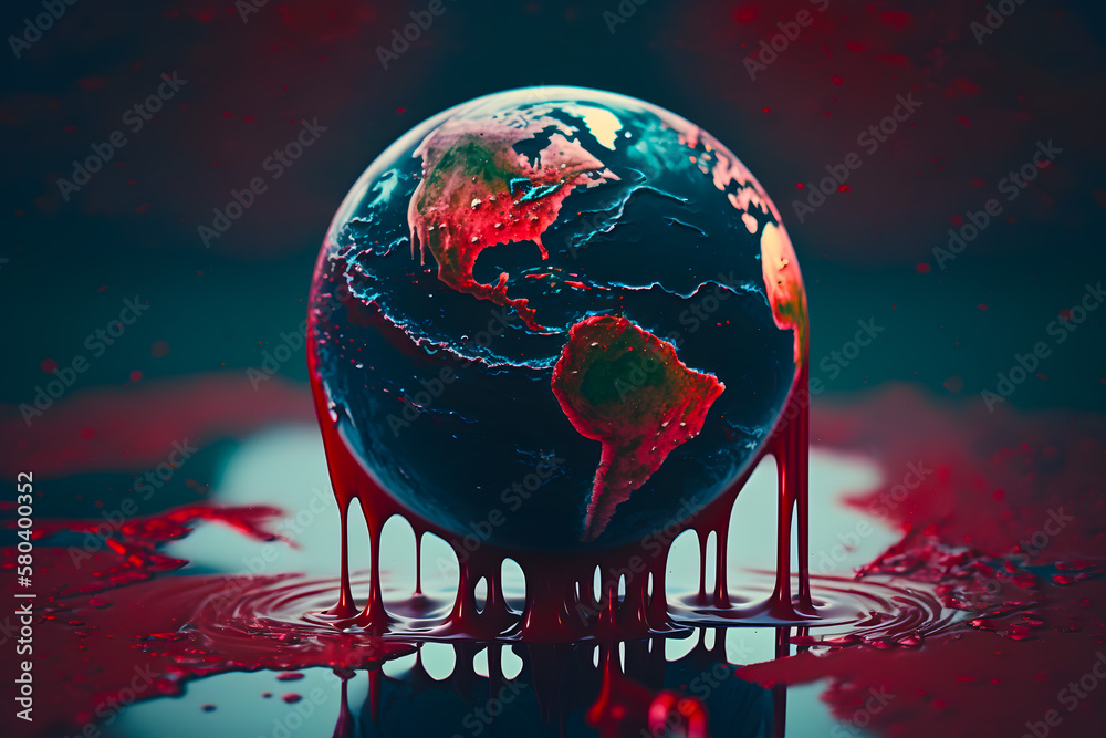 Planet Earth bleeding splash spray pool of blood splatter wounds, the ...