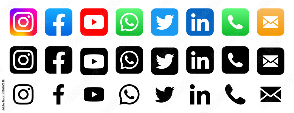 social media icons. social media logo , facebook, instagram, youtube, whatsapp, twitter ...