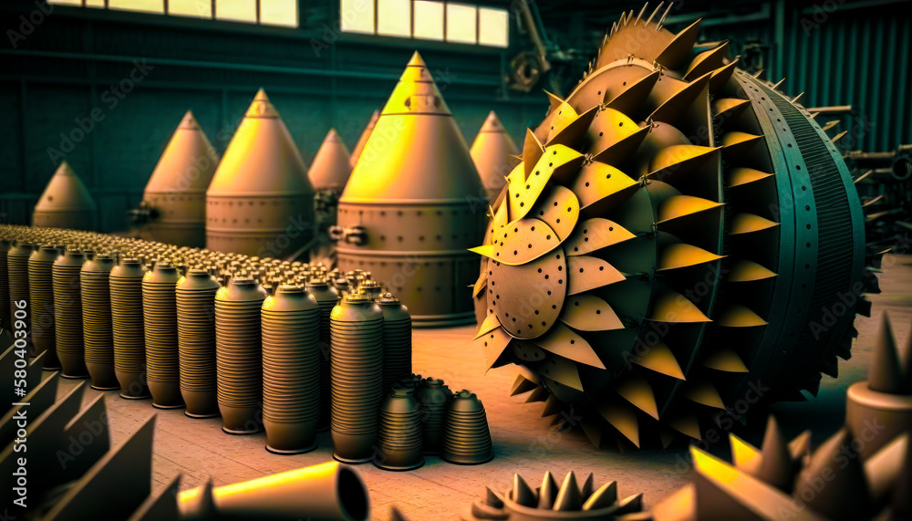 3d model of factory with many different types of weapons. Generative AI ...