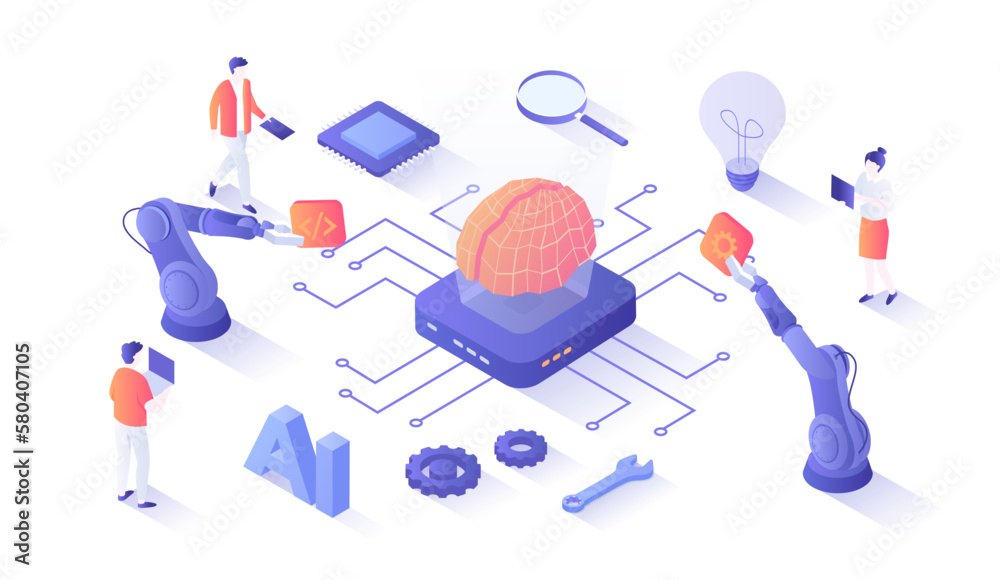 Vector de Stock Artificial Intelligence AI, Digital brain, Artificial thinking process. Future ...