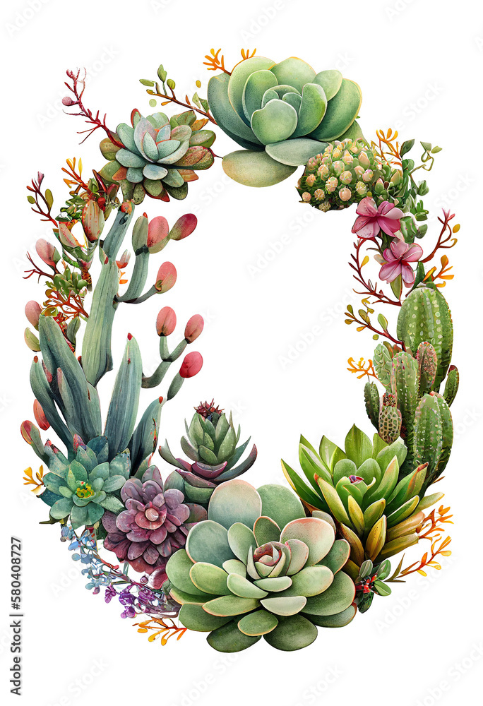 Succulent wreath frame surround illustration design, gardening print ...