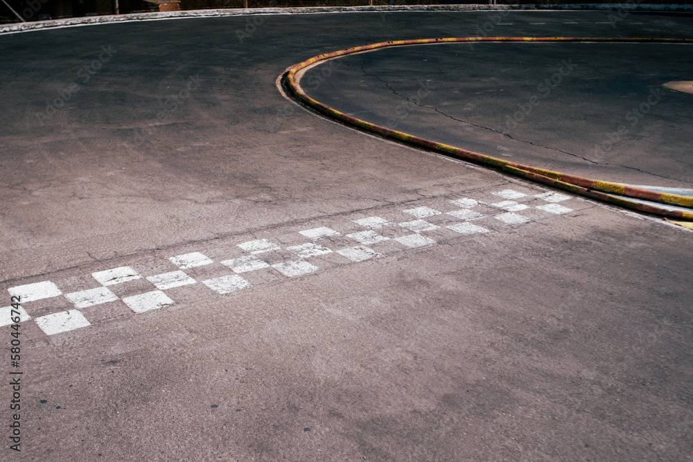 RC radio control model car race track, asphalt with white squares start ...