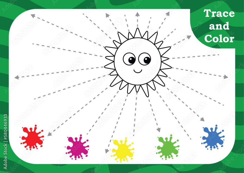 Preschool worksheet for practicing fine motor skill. Trace and color ...