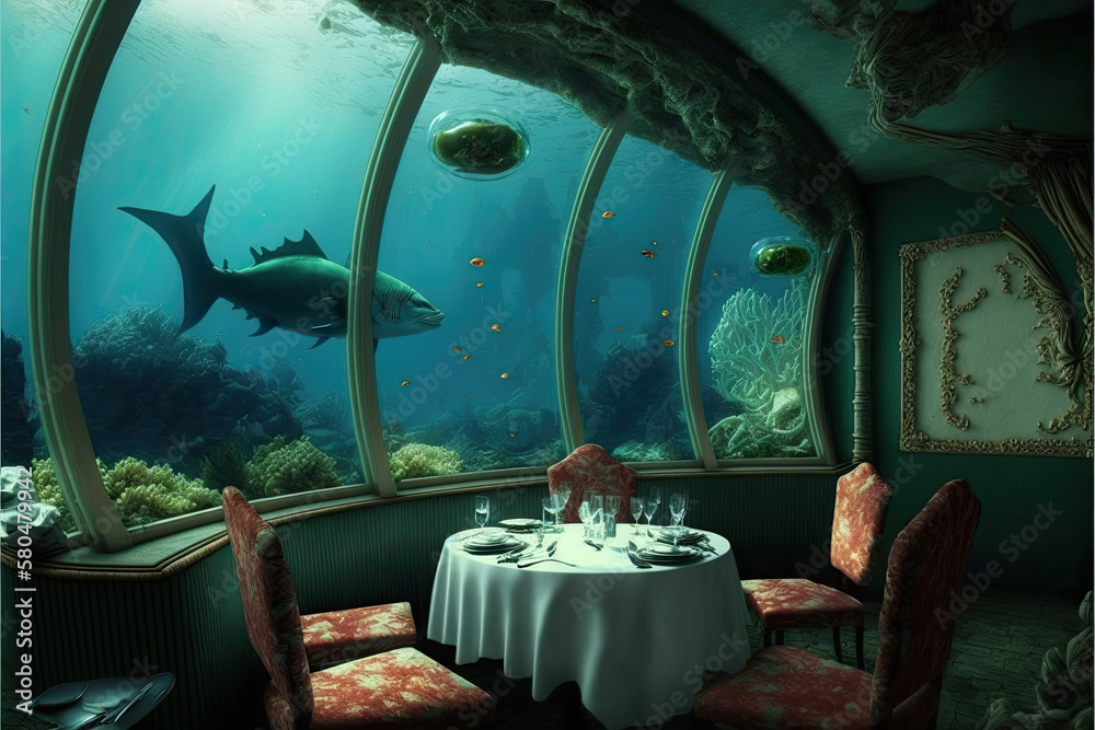 Underwater restaurant diner with fish, Stock Illustration | Adobe Stock