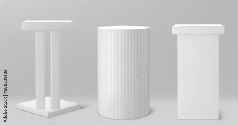 White 3d vector pillar podium. Cylinder and square column platform for ...