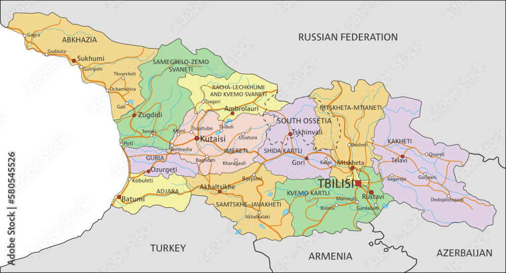 Georgia - Highly detailed editable political map with labeling. Stock ...