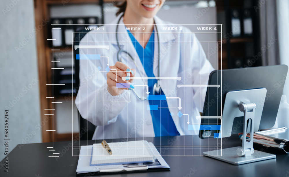 Project manager working and update tasks with Gantt chart scheduling ...