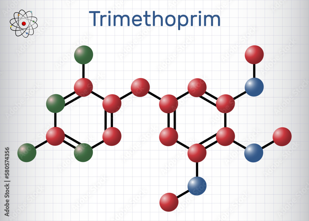 Trimethoprim, TMP molecule. Antibiotic used to treat of infections of ...