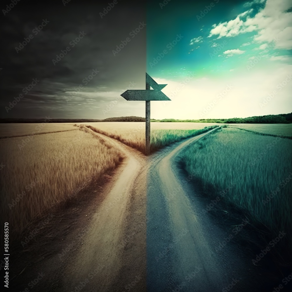 crossroad arrow right or left decision which is the right way where ...