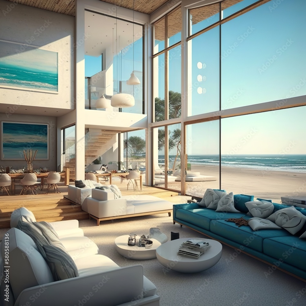 Magnificent luxurious house interior with a view to the beach special ...