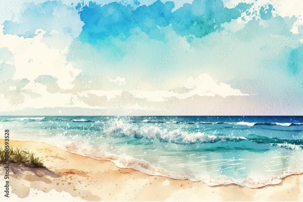 Realistic Sea beach background in watercolor style pink pastel color ...