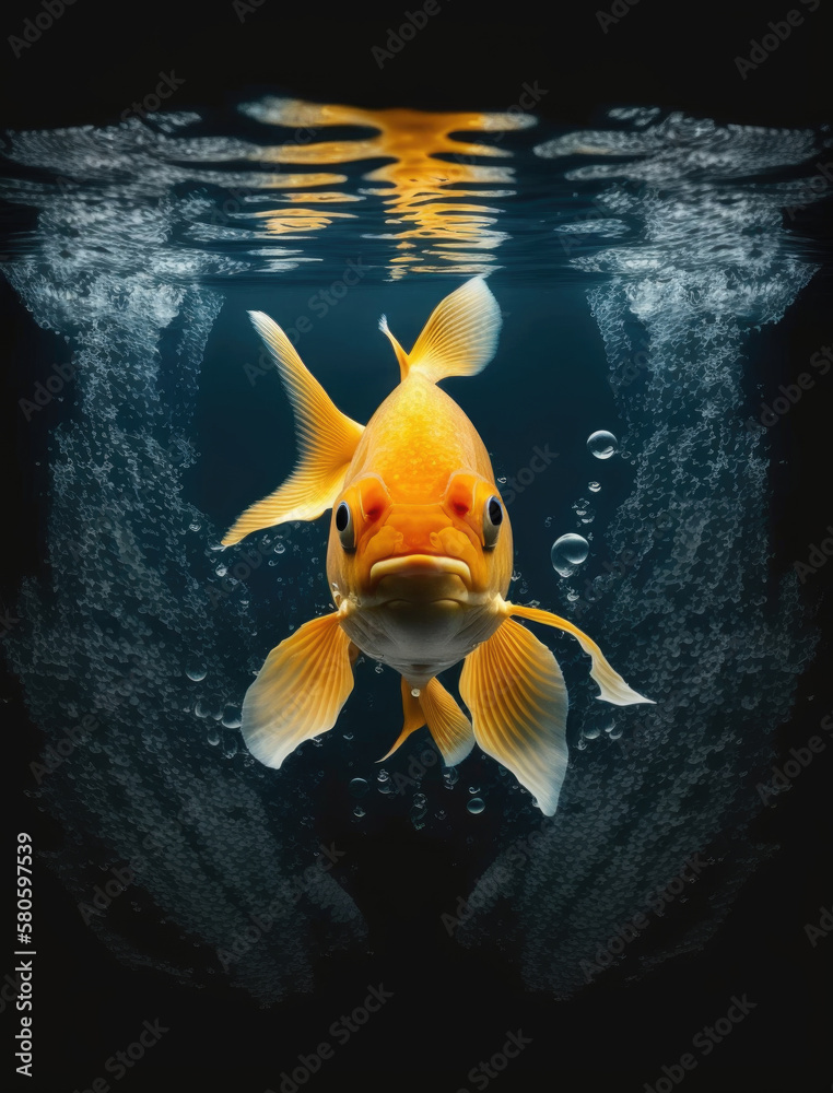 Goldfish underwater, front view, created with Generative AI technology ...