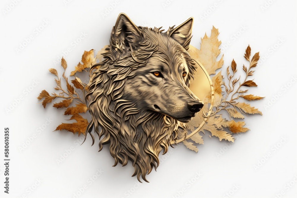 Golden wolf emblem illustration, white background. Generative AI Stock ...
