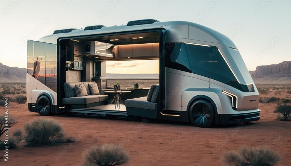Futuristic Autonomous Tesla Semi RV with All Glass Windows for Epic ...