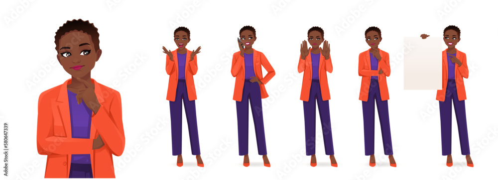 Elegant beautiful business woman in different poses set. Various ...