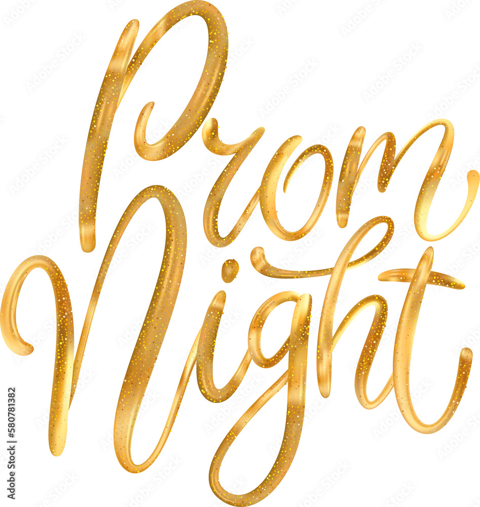 Prom Night 3d gold lettering typographic metallic glitter calligraphy ...