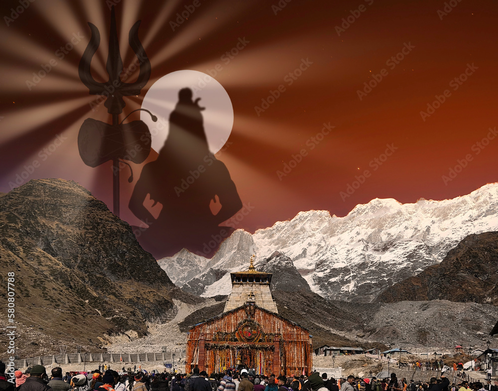 Lord shiva illustration behind kedarnath temple uttarakhand Stock ...
