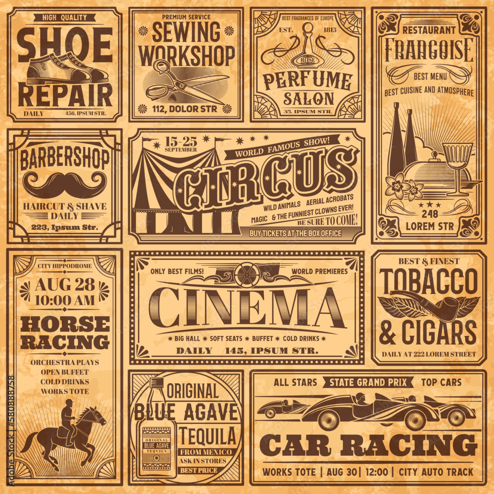 Vintage newspaper banners, old advertising on retro paper, vector ...
