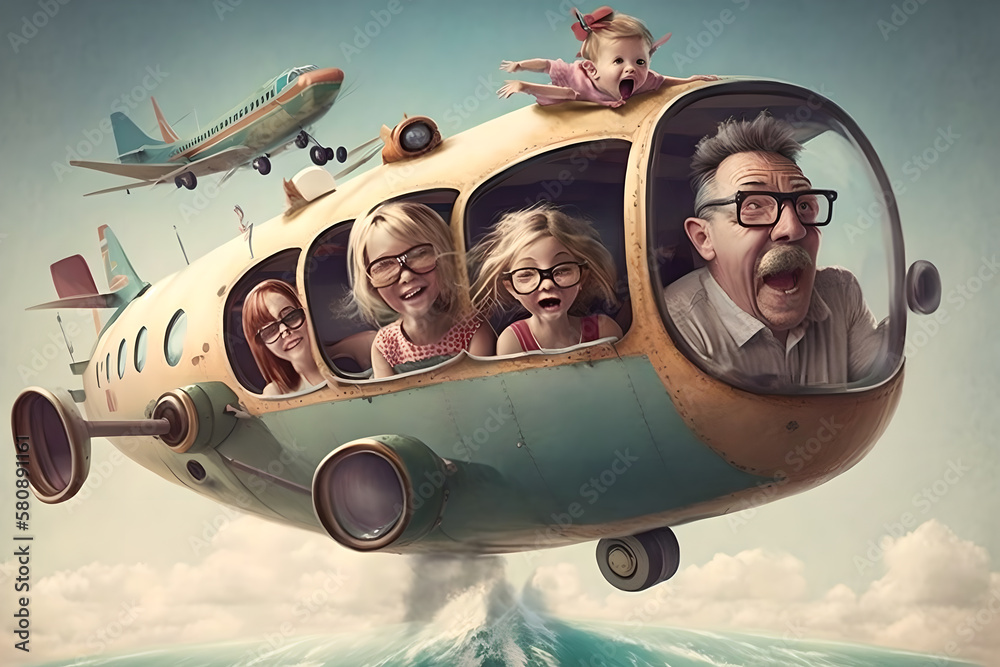 Funny cartoon of a weird family going on a vacation trip literally on ...