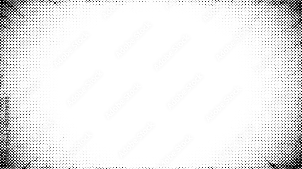 Halftone radial texture in comic style. Faded grain textured frame ...