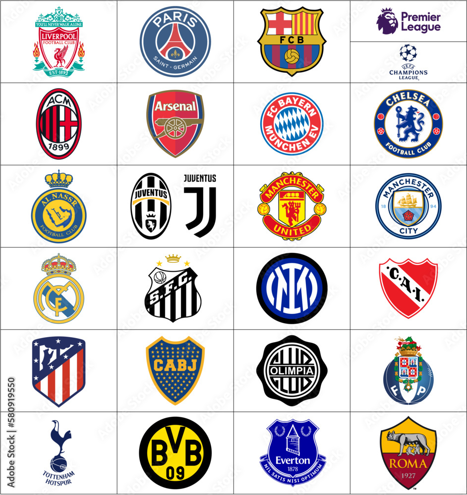 Soccer clubs logos in the world. Football Clubs Icons. Logotipos de ...