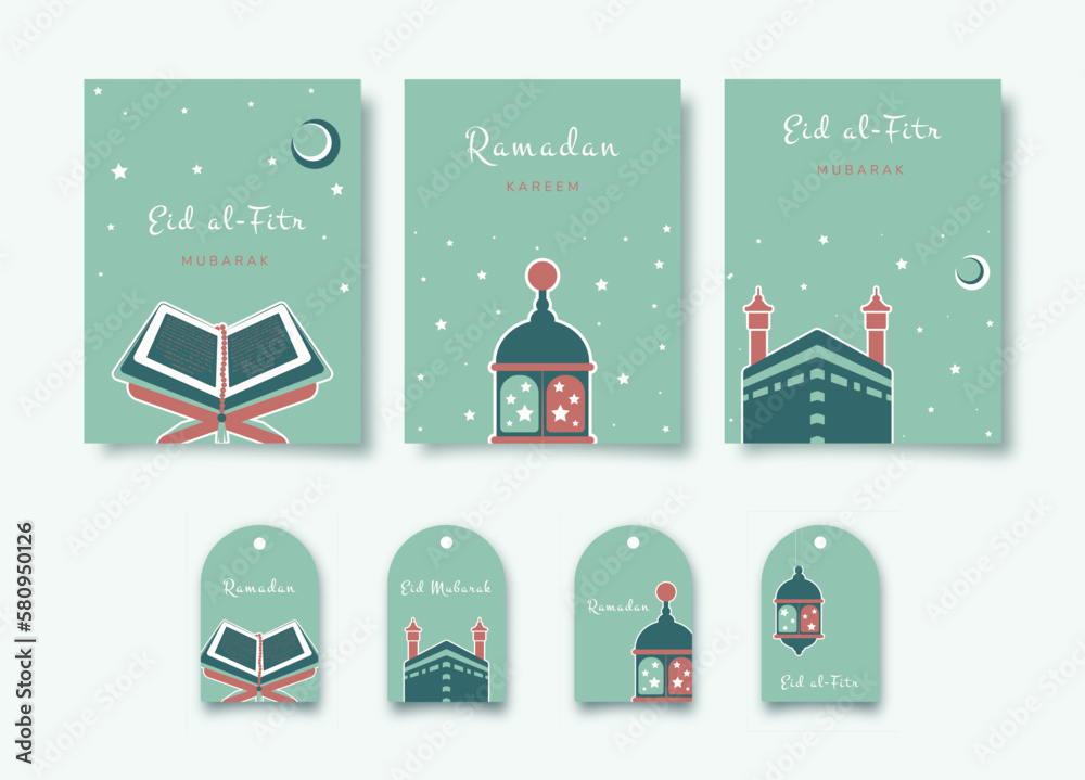 Vector de Stock Ramadan Kareem. Set of Islamic greeting card and gift ...